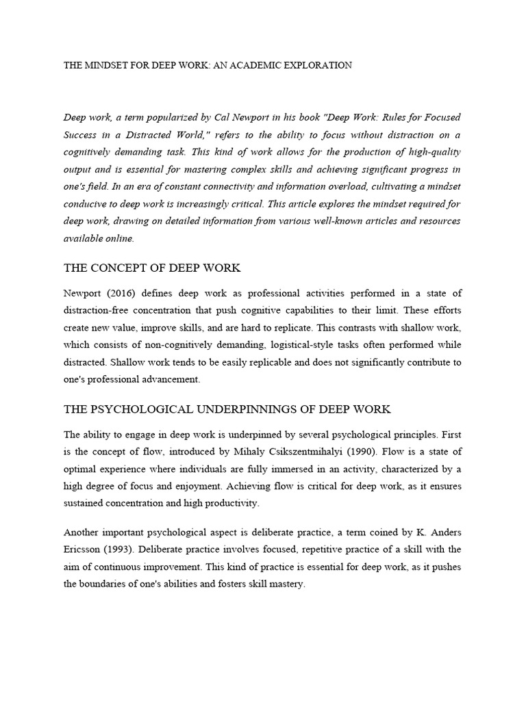 The Mindset For Deep Work | PDF | Flow (Psychology) | Mindset