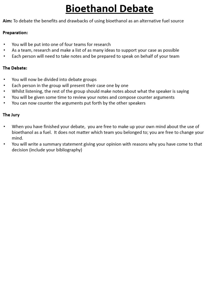 Bioethanol Mini Debate | PDF | Self-Improvement