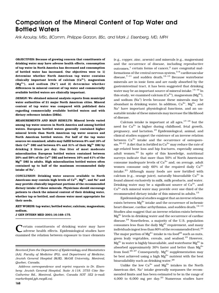 Comparison of The Mineral Content of Tap Water and Bottled Waters | PDF | Bottled Water | Water