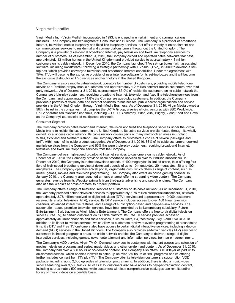 Virgin Media Profile | PDF | Business | Computers