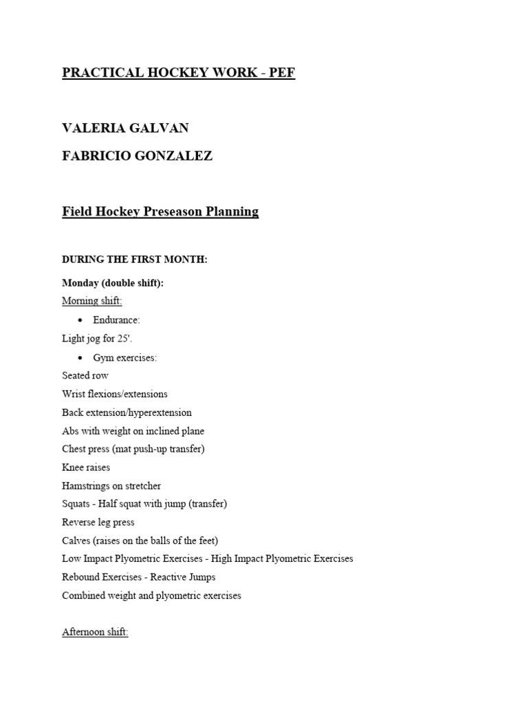 Trararraar Field Hockey Preseason | PDF | Running | Aerobic Exercise