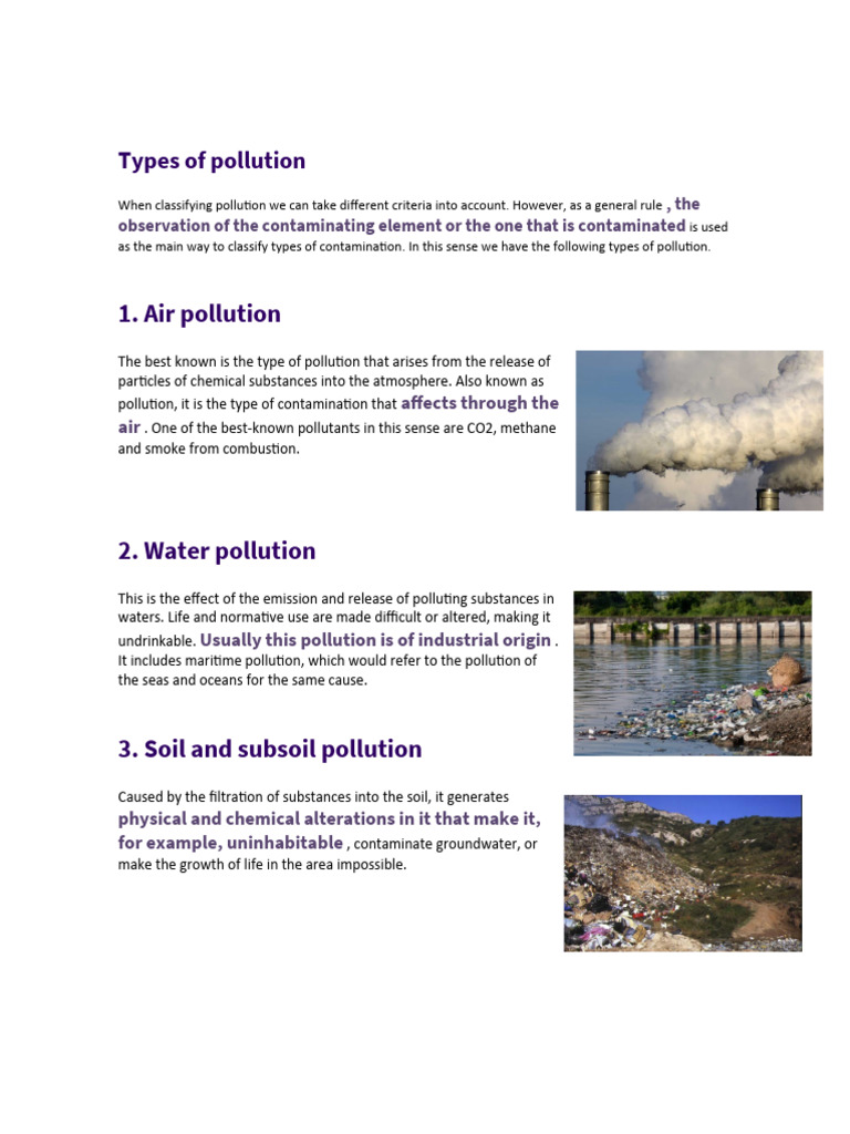 Types of Pollution | PDF | Pollution | Human Impact On The Environment