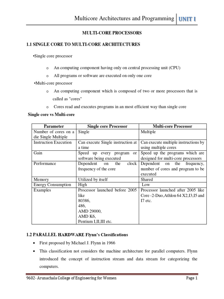 Unit 1 | PDF | Central Processing Unit | Multi Core Processor