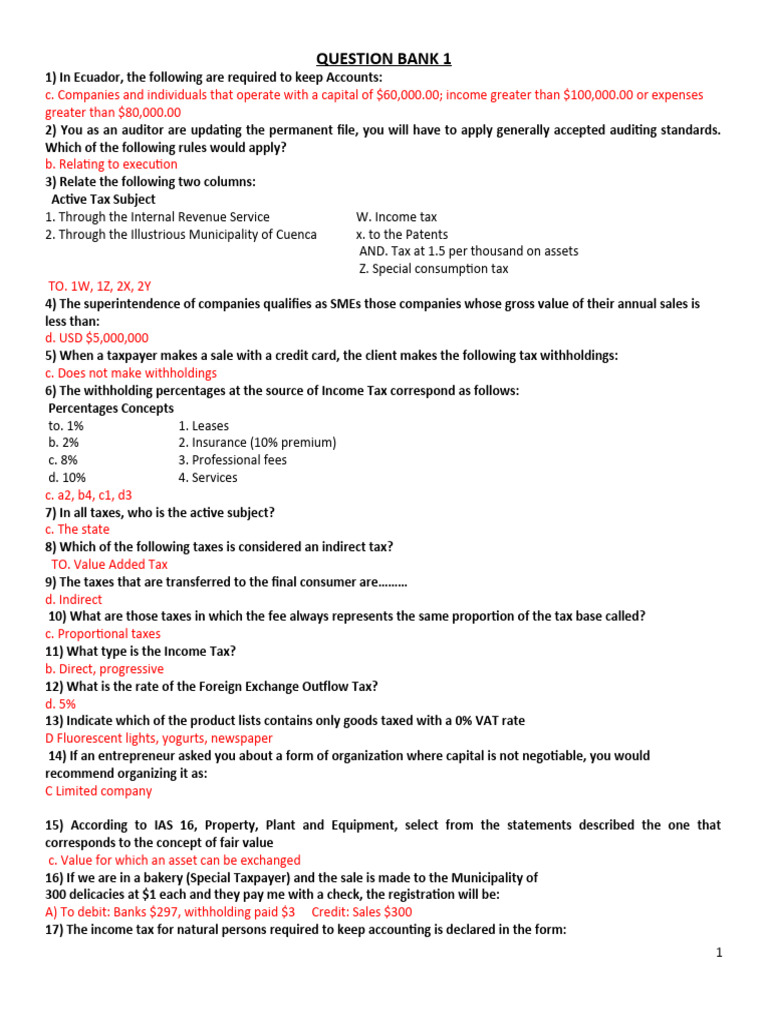 Ecuador Accounting and Tax Regulations Quiz | PDF | Internal Control ...