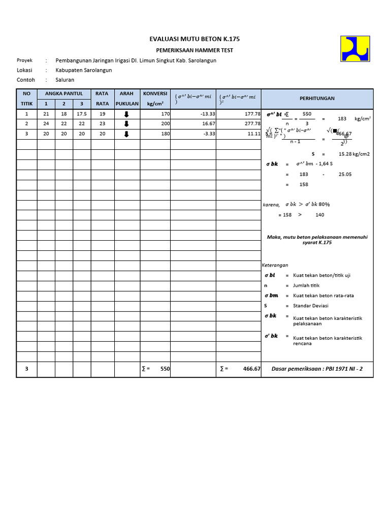 Evaluasi Hammer Test Beton K.175 | PDF