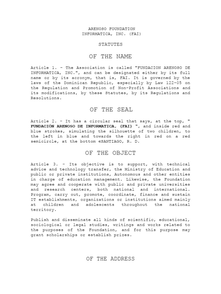 Non-Profit Foundation Statute Model | PDF | Board Of Directors | United ...