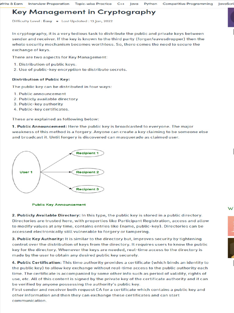 Key Management in Cryptography | PDF