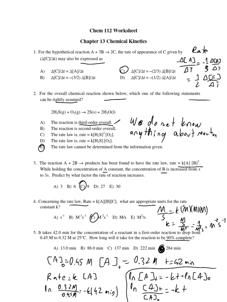 Worksheet Chapter 13 - Chemical Kinetics | Download Free PDF | Reaction ...
