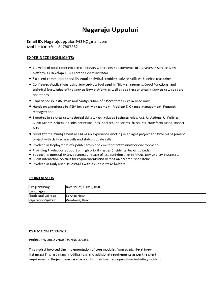 Nagaraju Resume-3 | PDF | Scripting Language | It Service Management