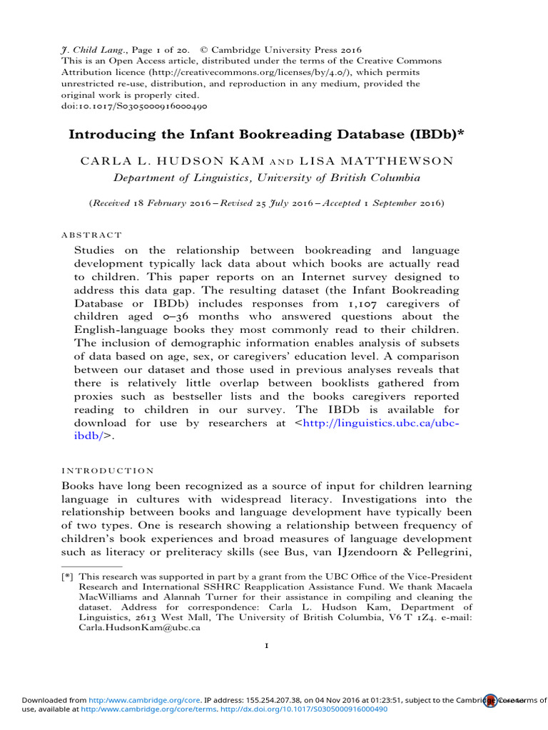 Introducing The Infant Bookreading Database IBDb | PDF | Sampling ...