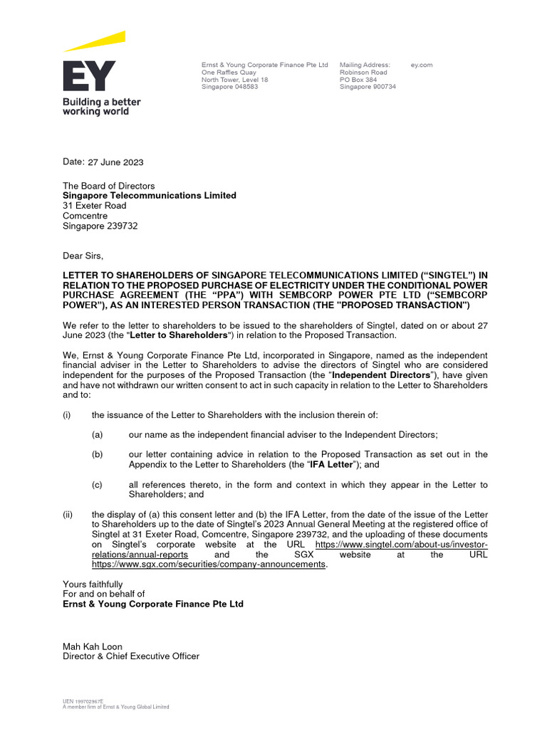 IFA Consent Letter Unsigned | PDF | Companies | Corporations