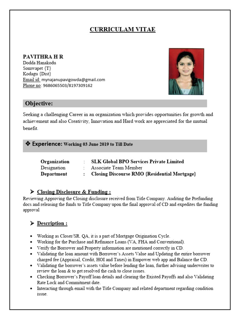 Pavi Resume | PDF | Loans | Mortgages