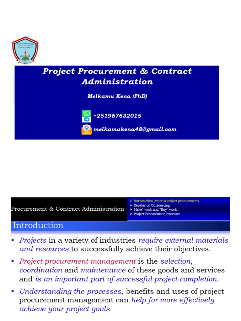 #1 Project Procurement & Contract Administration | PDF | Procurement | Outsourcing