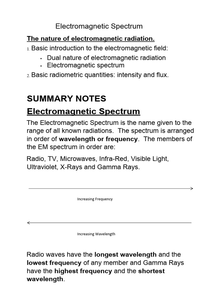 Electromagnetic Spectrum Summary Notes Pdf Electromagnetic Spectrum