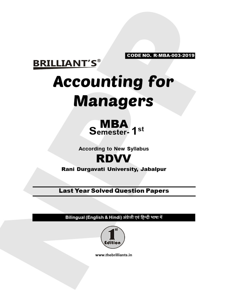 Accounting For Managers: MBA S 1 RDVV | PDF | Budget | Financial Accounting