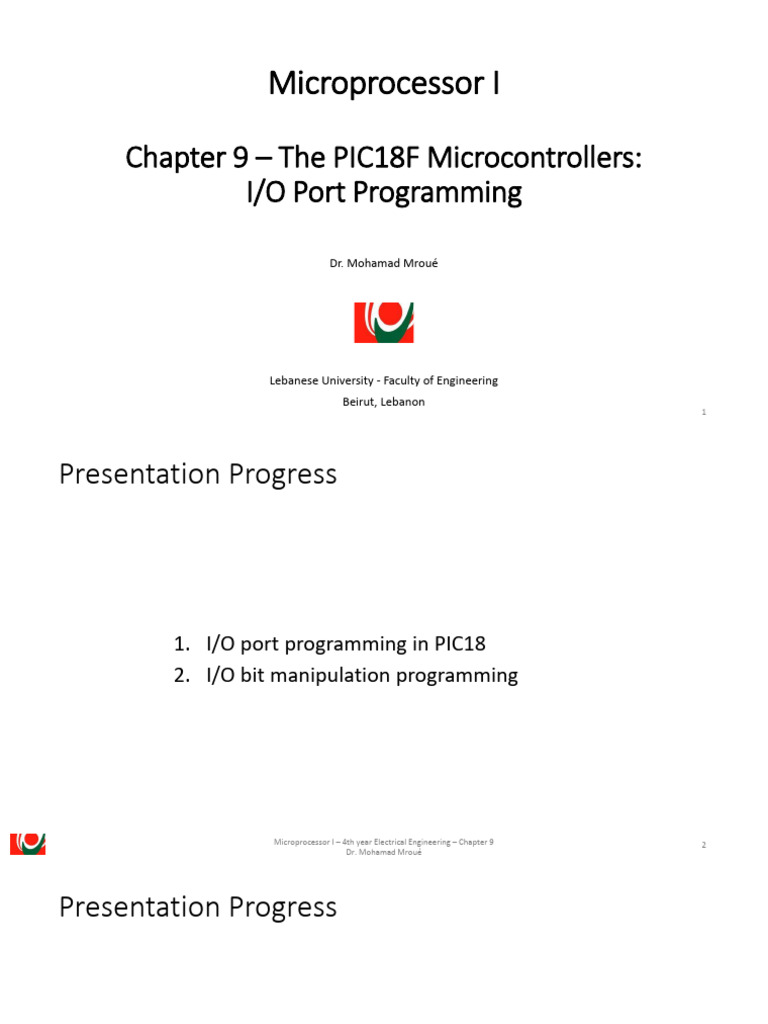 LU - Microprocessor I - Chap09 - The PIC18F Microcontrollers - IO Port ...