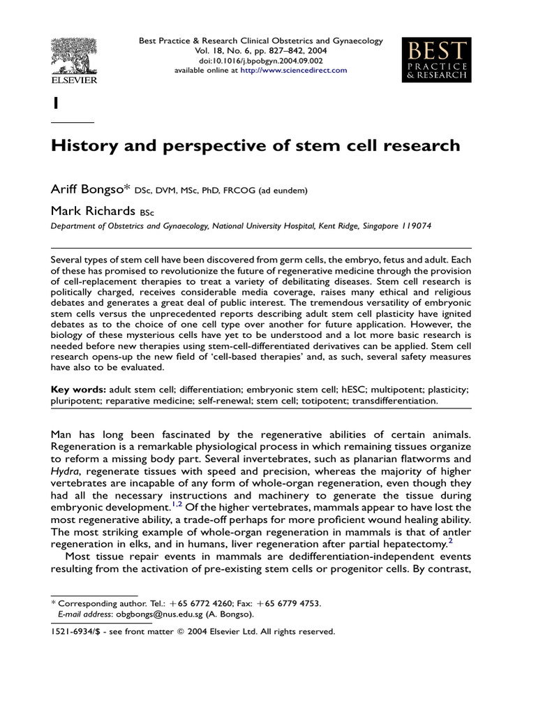 Stem Cell Research: History and Insights | PDF | Embryonic Stem Cell ...