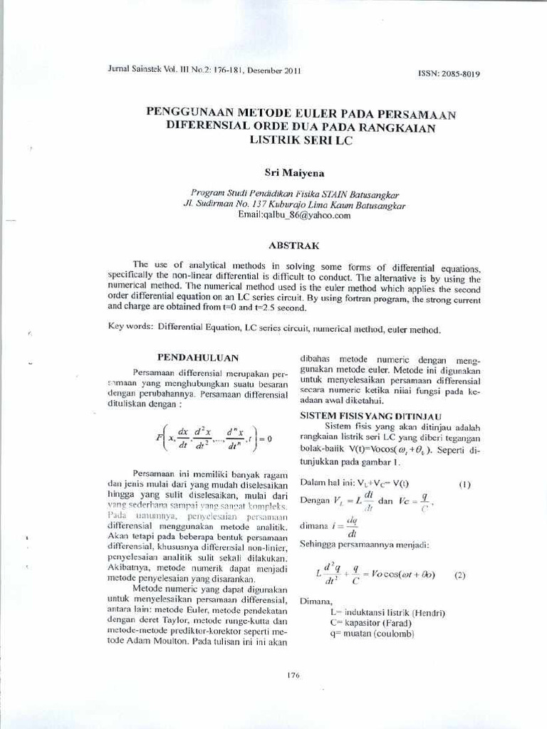 ID Penggunaan Metode Euler Pada Persamaan D | PDF