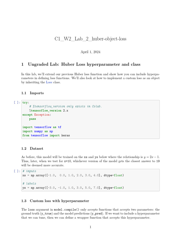 C1 W2 Lab 2 Huber-Object-Loss | PDF | Artificial Intelligence | Intelligence (AI) & Semantics