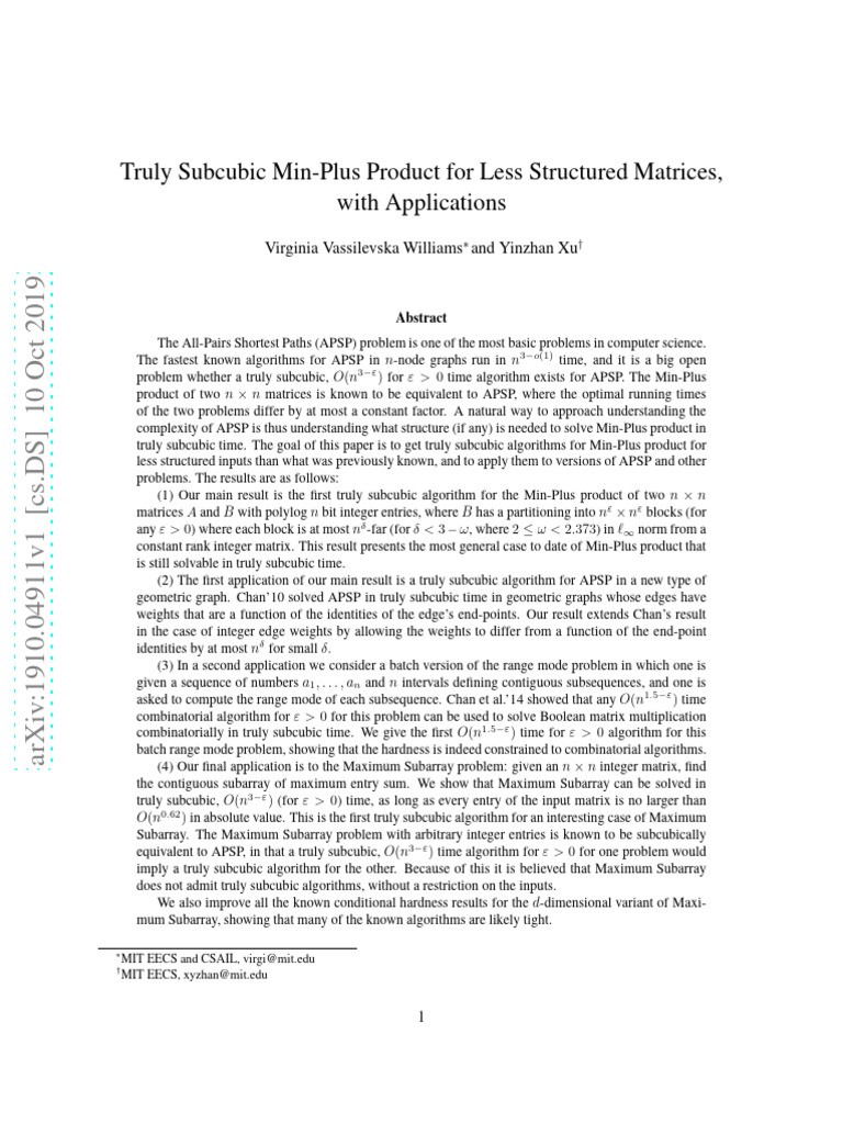 Truly Sub Cubic Virginia | PDF | Matrix (Mathematics) | Computational ...