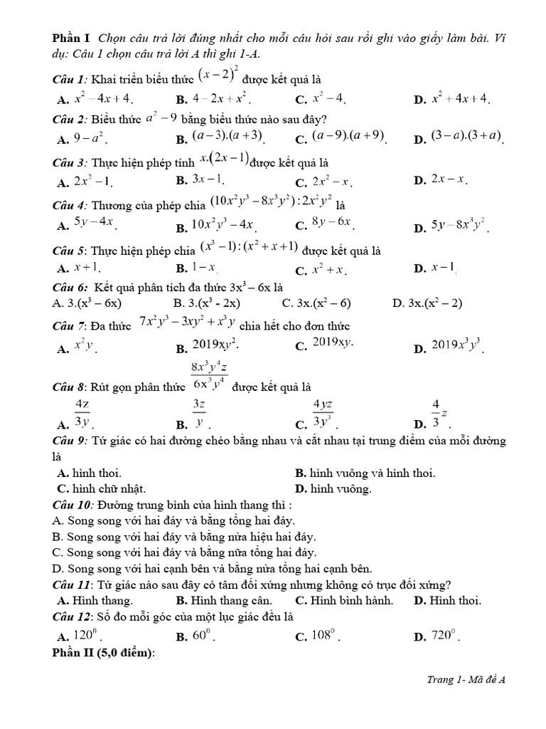 De Toan 8 Ma de 3 | PDF