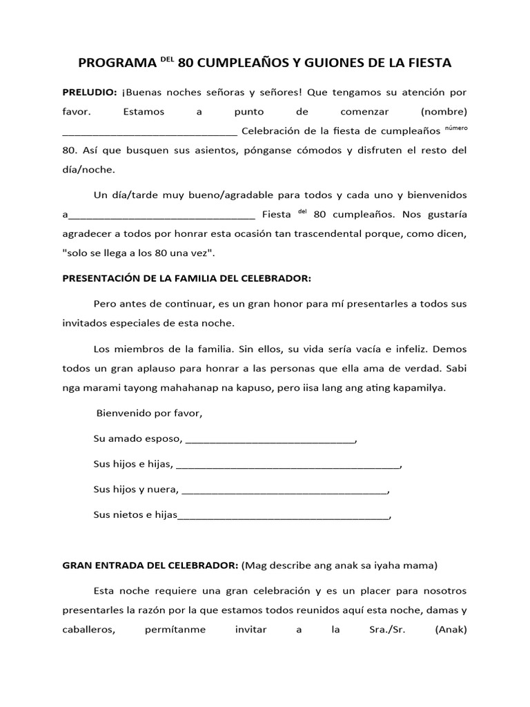 Programa de Fiesta para Cumpleaños 80 | PDF | Cumpleaños