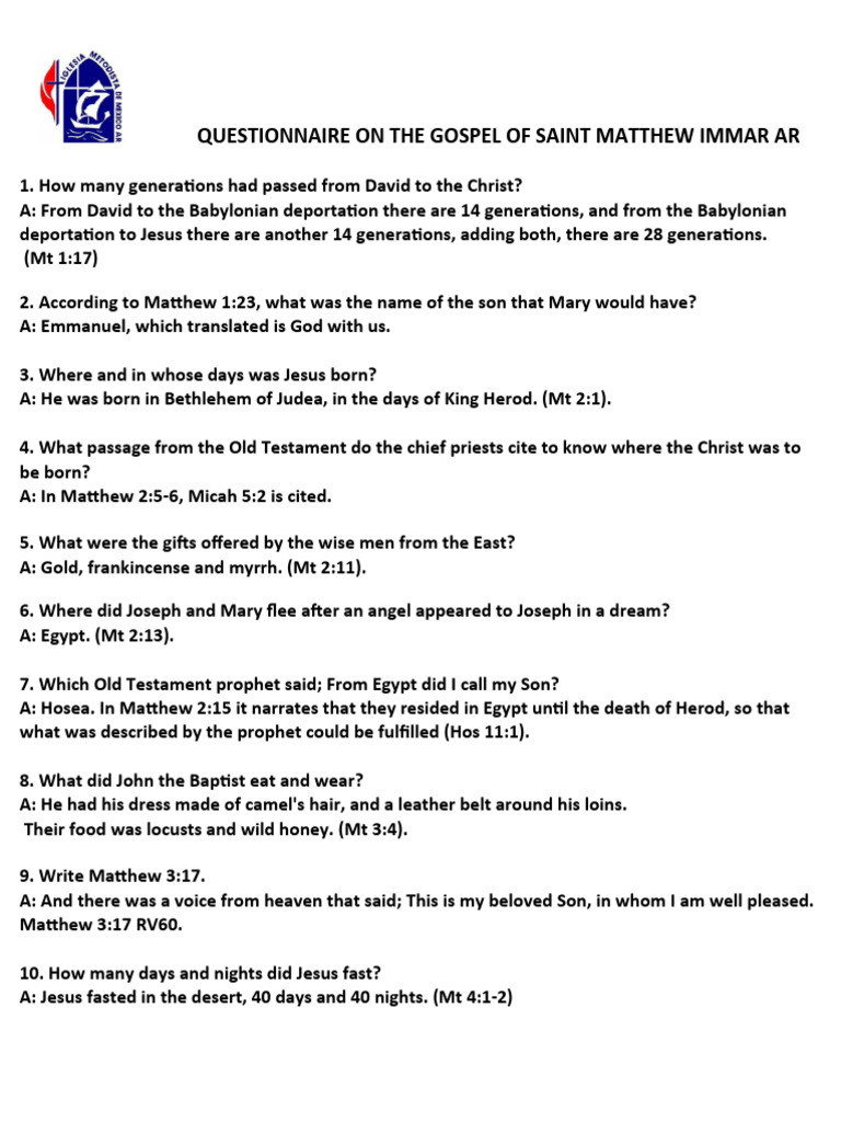 Gospel of Matthew Quiz | PDF | Jesus | Gospel Of Matthew