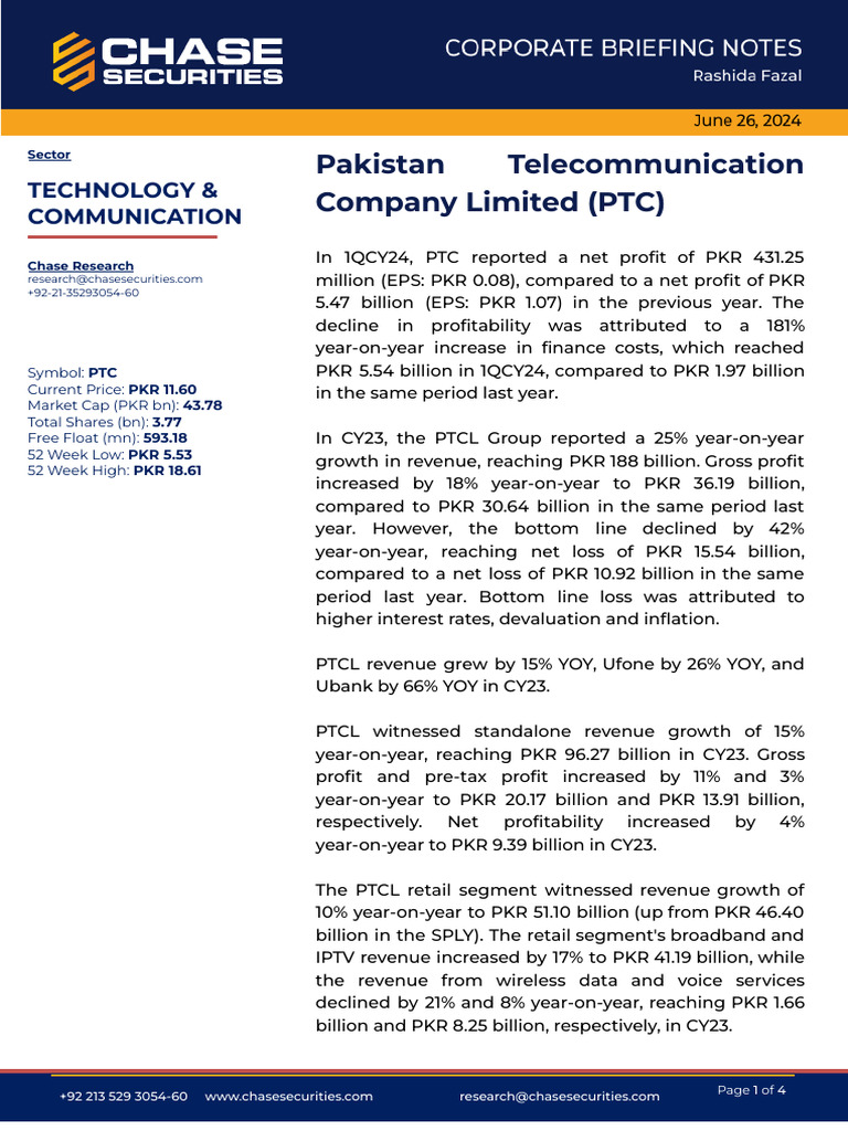 Corporate Briefing Notes - PTC | PDF | Revenue | Expense
