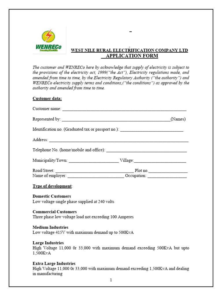 New Electricity Connection Application Form | PDF | Mains Electricity ...