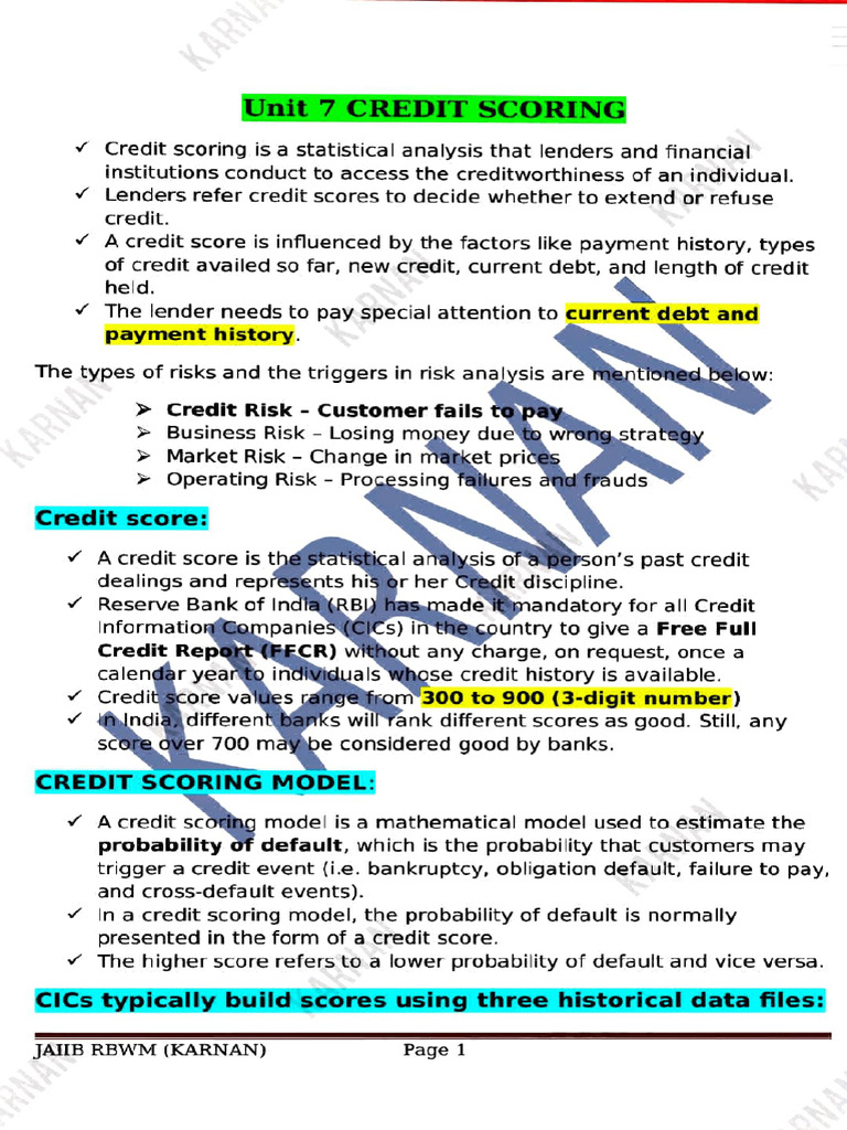 Unit 7 Credit Scoring | PDF | Credit | Finance & Money Management