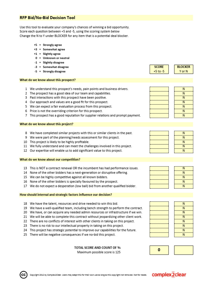 Samle Go NoGo Decision Tool | PDF | Request For Proposal | Business
