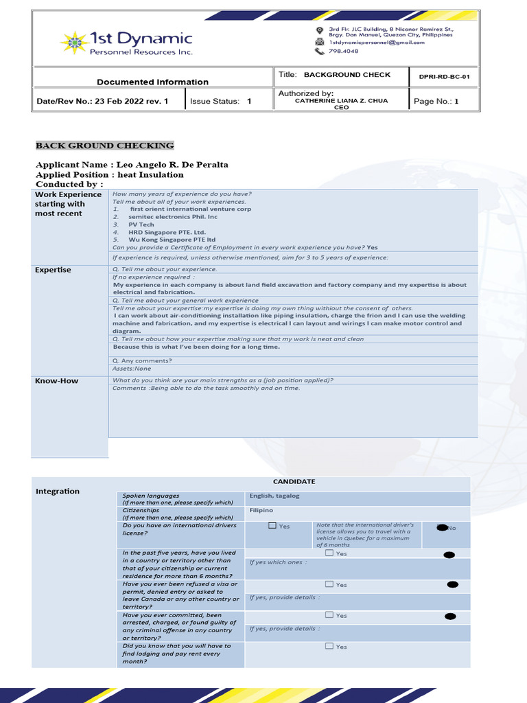DPRI-RD-BC-01 - Background Check | PDF