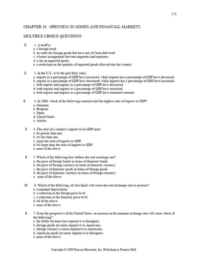 Chapter 18. Openness in Goods and Financial Markets Multiple Choice ...