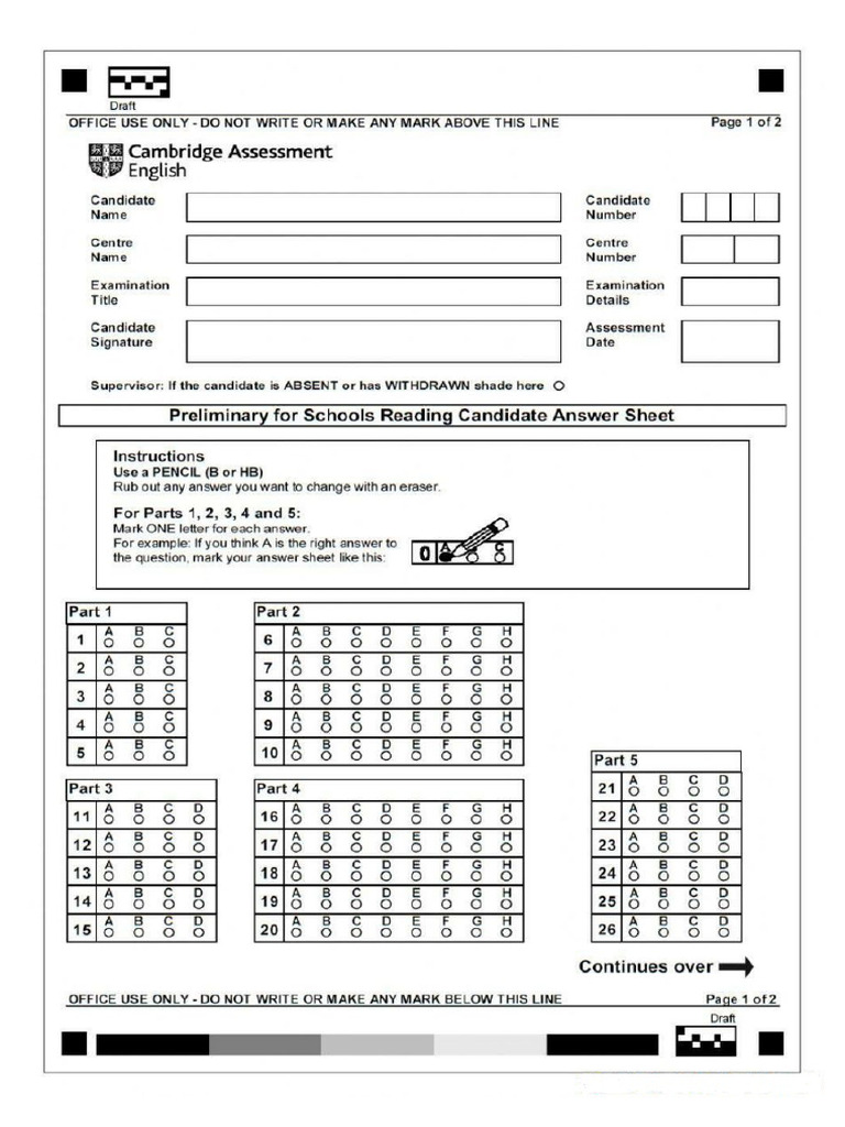 Pet Reading Answer Sheet | PDF