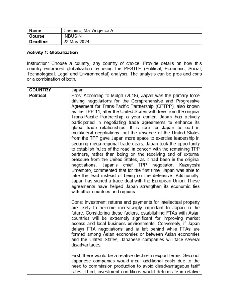 Japan's Globalization: PESTLE Analysis | PDF | Employment | Foreign ...