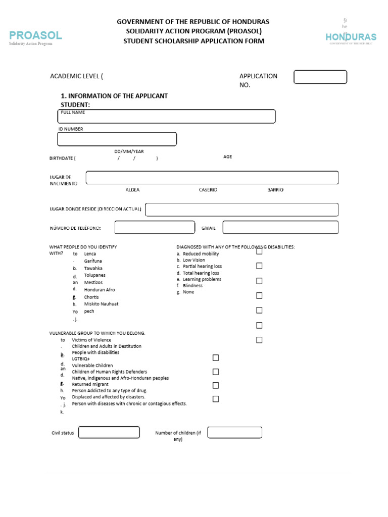 School Scholarship Application Form | PDF | Honduras
