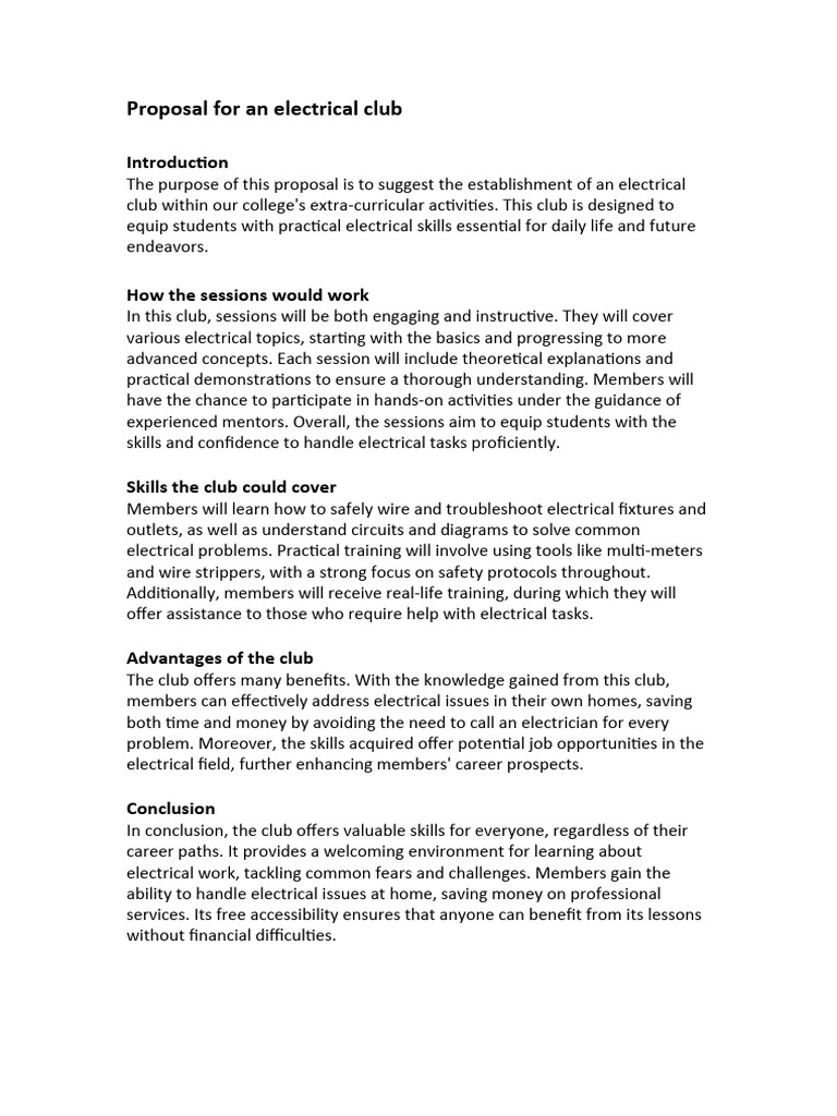 Electrical Skills Club Proposal | PDF | Technology & Engineering