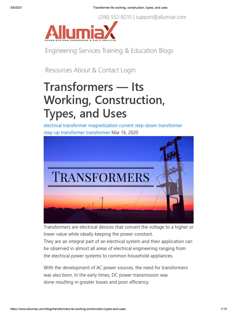 Transformer-Its Working, Construction, Types, and Uses | PDF ...