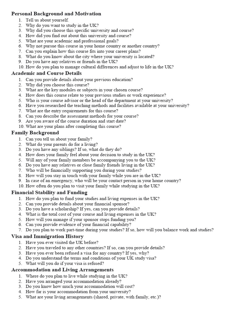 UK STudy Visa Interview Questions | PDF | Travel Visa