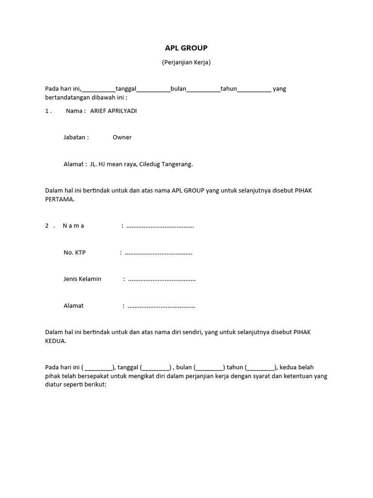 APL GROUP Perjanjian Kerja | PDF