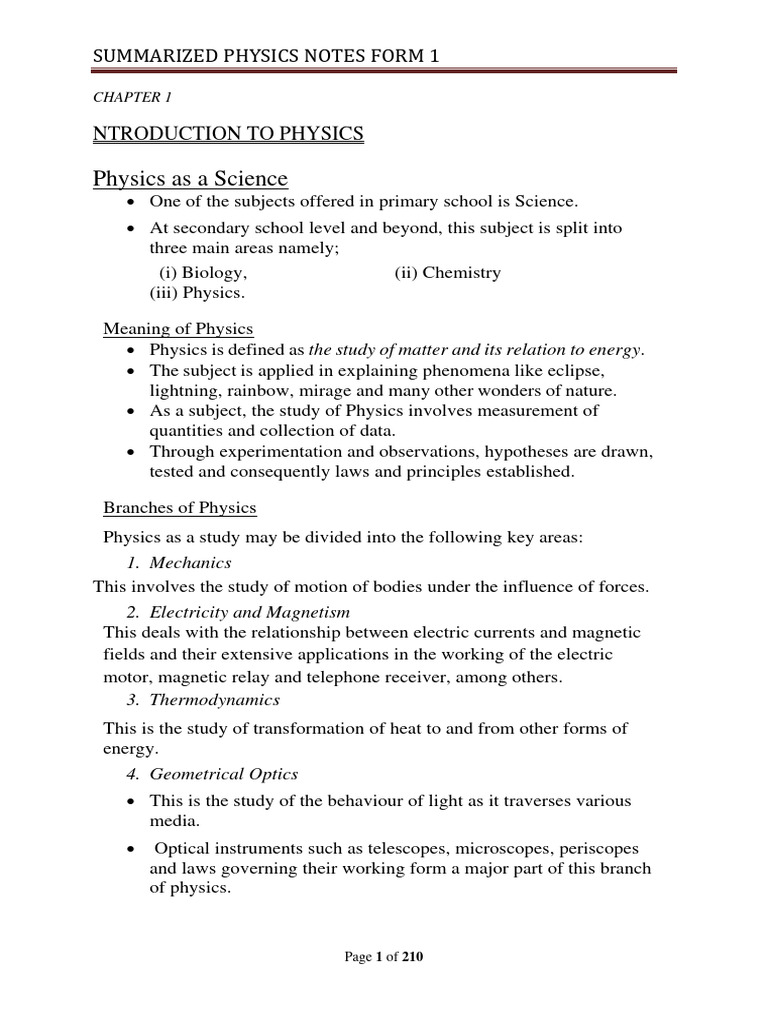 Form 1 Notes | PDF | Pascal (Unit) | Weight