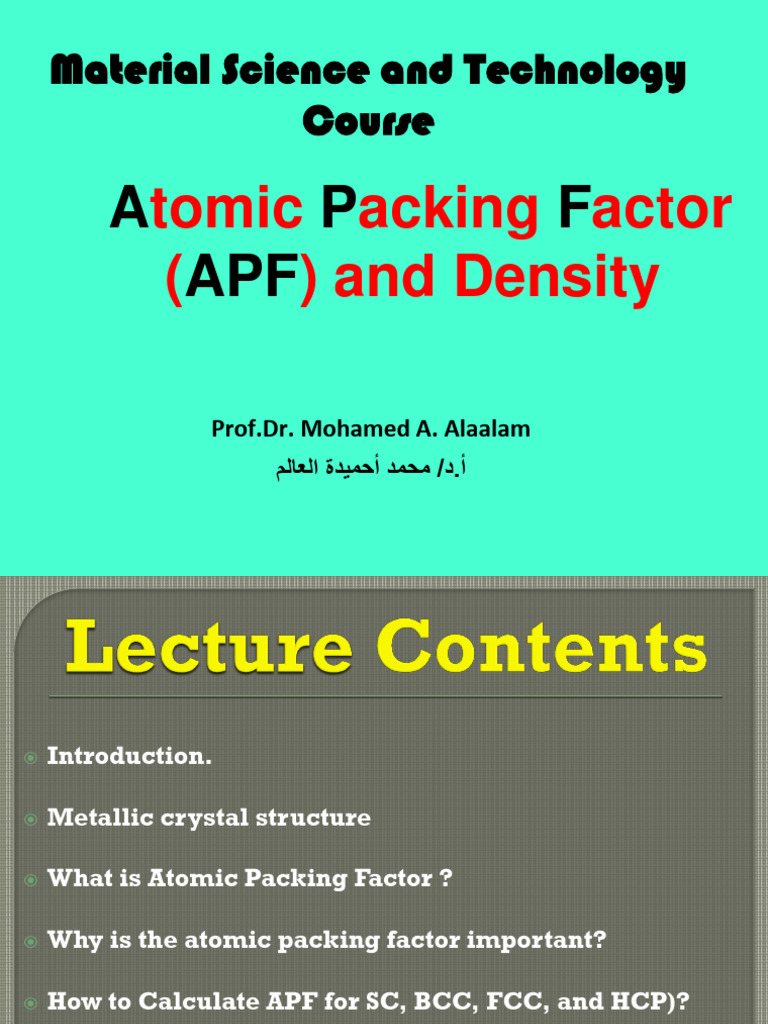 Atomic Packing Factor in Crystalline Structures | PDF | Crystal ...