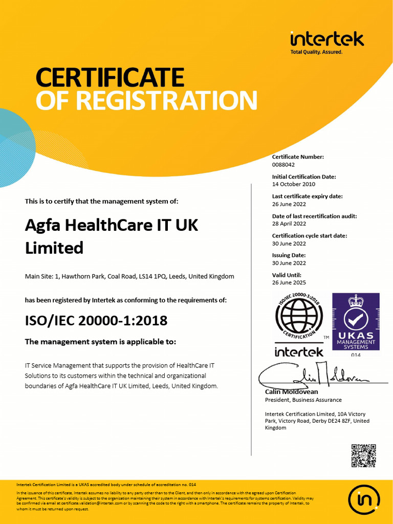 Agfa HealthCare NV - UK - Certificate ISO 20000 | PDF | Certification