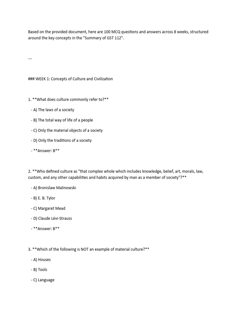 Past Questions For GST 112 | Download Free PDF | Gender | Gender Studies