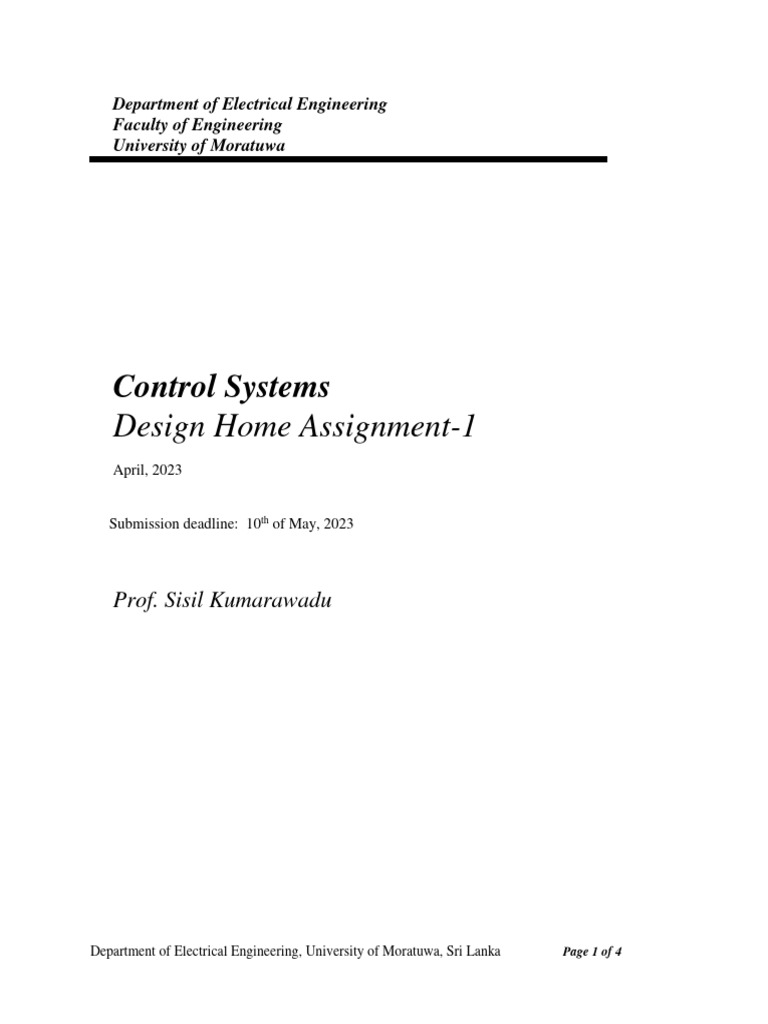 Control Assign 1 2023 | PDF | Electrical Network | Voltage