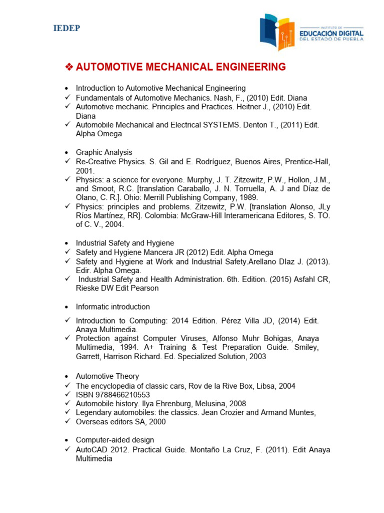 Automotive Mechanical Engineering Books To Donate | PDF | Engineering