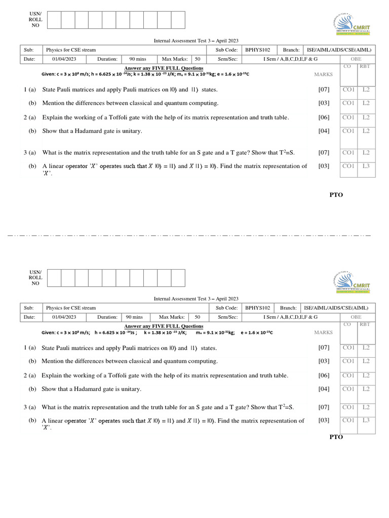 Iat-3 Physics Question Paper | PDF | Theoretical Computer Science | Physics