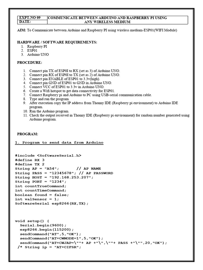 EXP-9 Communicate Between Arduino and Raspberry PI Using Any Wireless Medium | PDF | Arduino ...