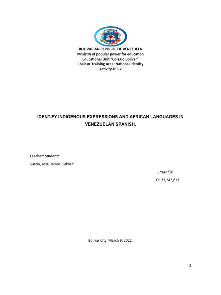 Identify Indigenous Expressions and African Languages in Venezuelan ...
