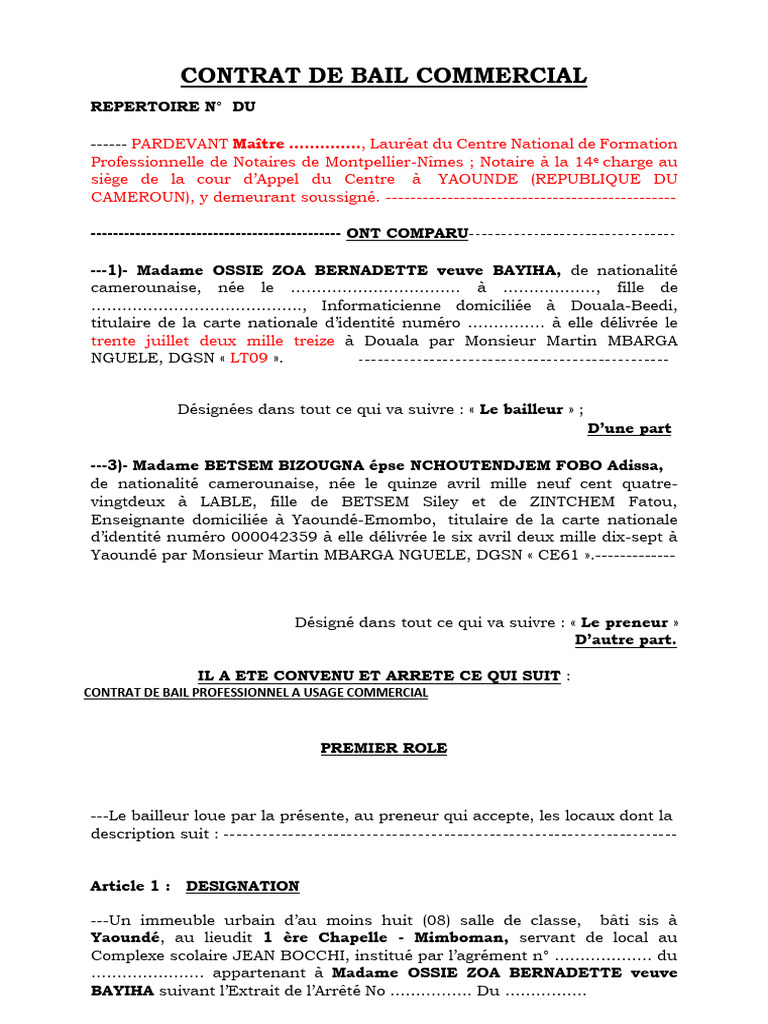 Contrat de Bail Commercial au Cameroun | PDF | Loi commune | Droit privé